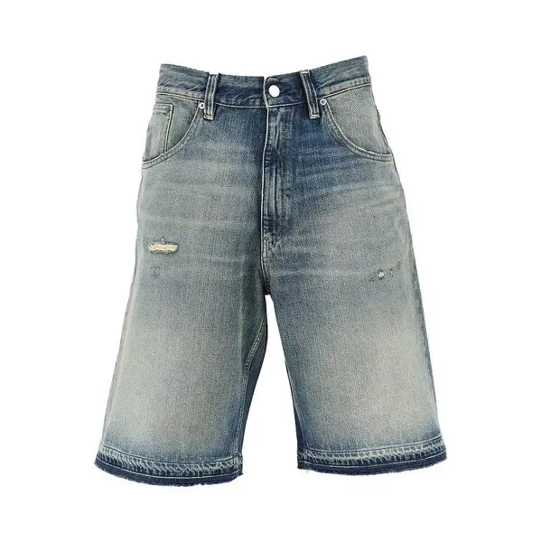 SUNFLOWER Super Wide Leg Denim Bermuda Shorts - Blue