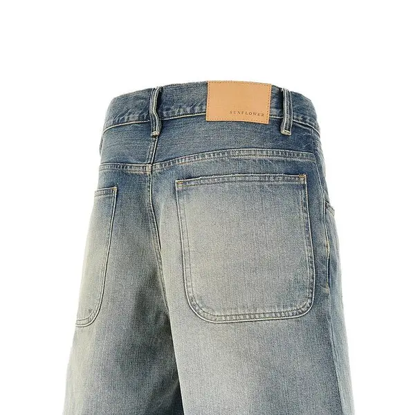 SUNFLOWER Super Wide Leg Denim Bermuda Shorts - Blue
