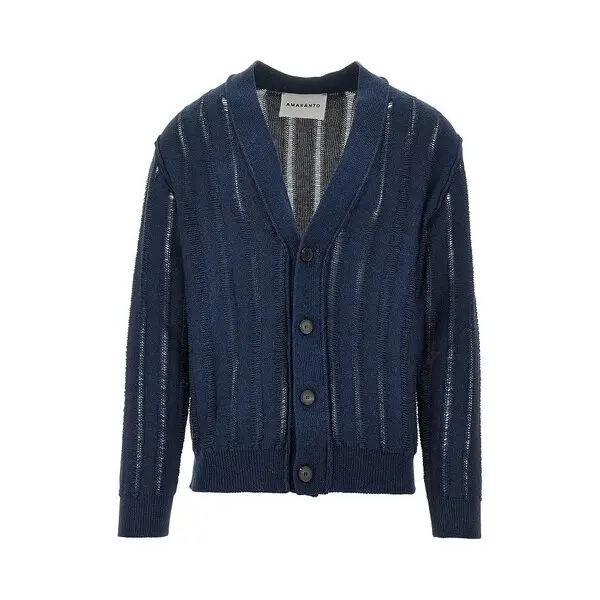 AMARANTO Open-knit Striped Cotton Cardigan
