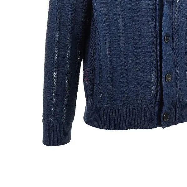 AMARANTO Open-knit Striped Cotton Cardigan