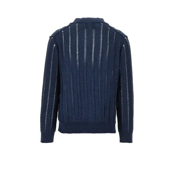 AMARANTO Open-knit Striped Cotton Cardigan