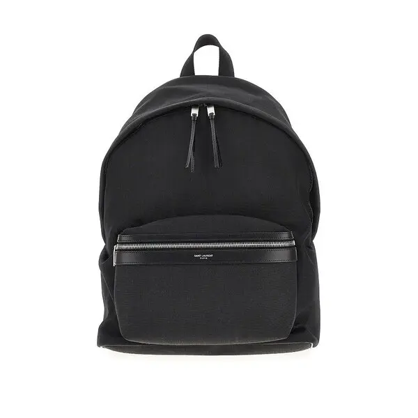 Saint Laurent Canvas Backpack With Leather Trim - Black