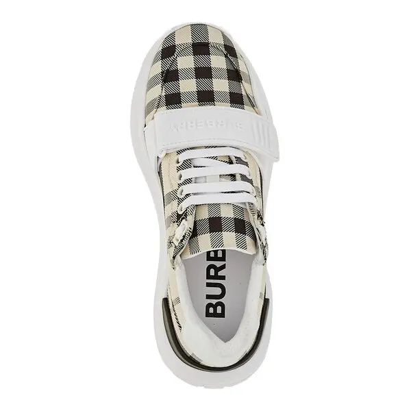 Burberry Checked Fabric And Leather Sneakers