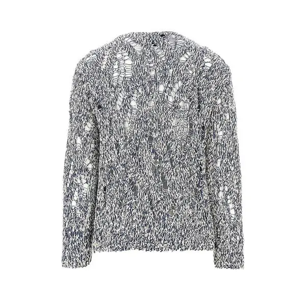 AMARANTO Distressed Effect Mouliné Cotton-blend Sweater