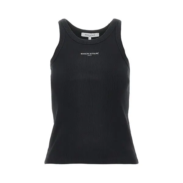 Maison Kitsuné Ribbed Tank Top With Rubberized Logo Print