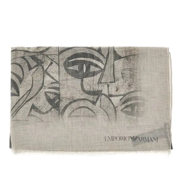 Emporio Armani Linen-blend Scarf With Jacquard Motif - Khaki