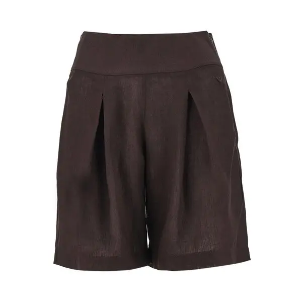 Emporio Armani Viscose And Linen High-rise Wide-leg Shorts - Brown