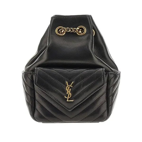 Saint Laurent Nappa Leather Mini Bucket Bag With Chevron Quilting - Black