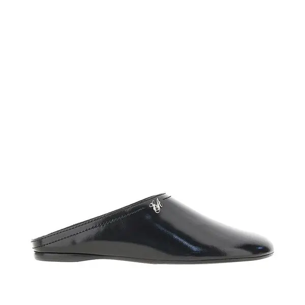 Emporio Armani Patent And Brushed Leather Mules With Silver-finished Metal Ea Detail - Black