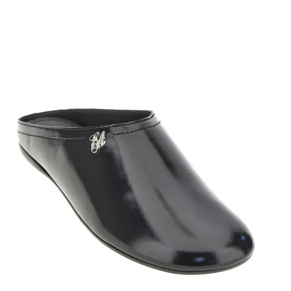 Emporio Armani Patent And Brushed Leather Mules With Silver-finished Metal Ea Detail