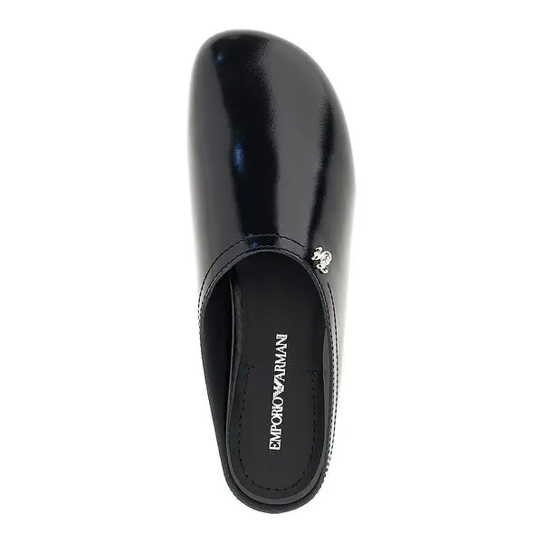 Emporio Armani Patent And Brushed Leather Mules With Silver-finished Metal Ea Detail