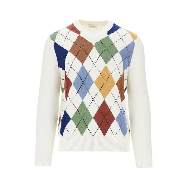 BALLANTYNE Diamond Motif V-neck Sweater - White