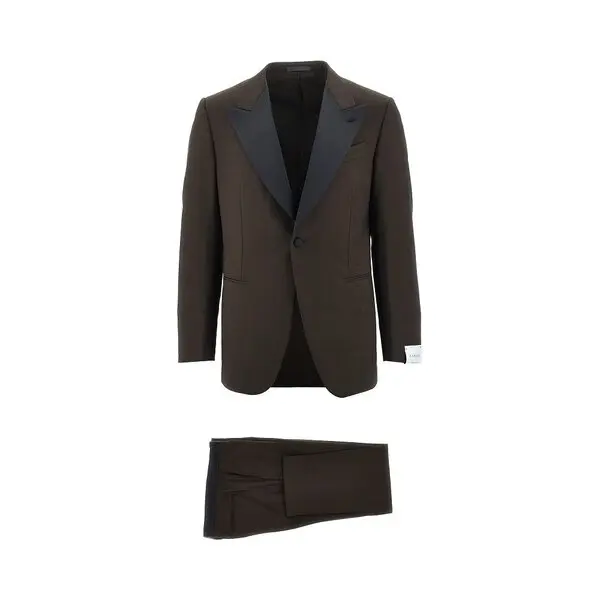 Caruso Wool Suit With Satin Details - Brown