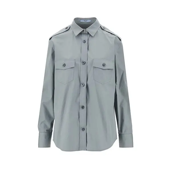 Prada Cotton Poplin Shirt With Utility Details - Grey