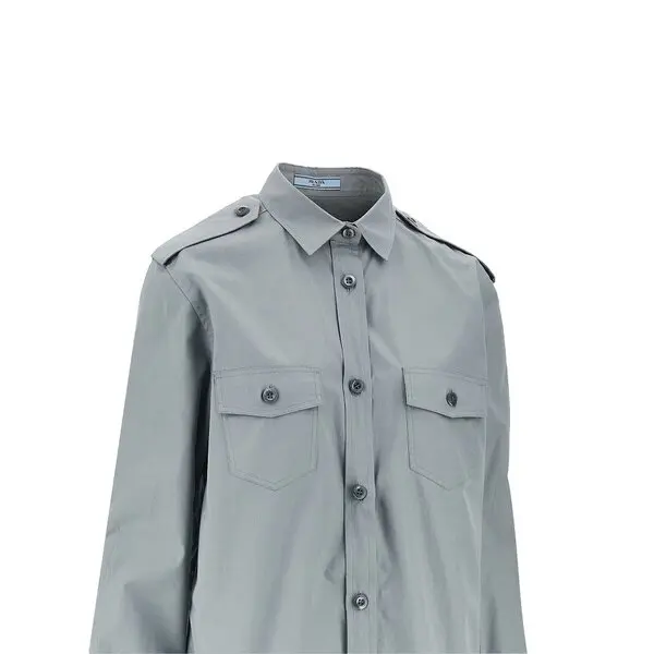 Prada Cotton Poplin Shirt With Utility Details - Grey