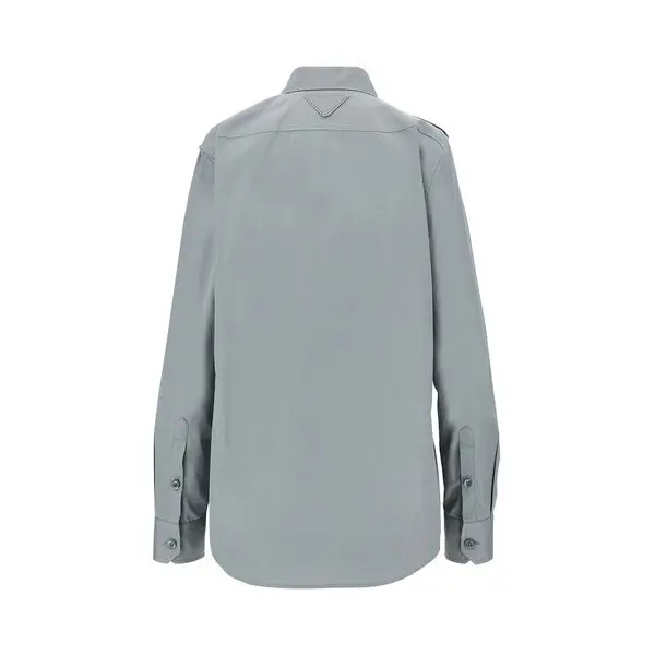 Prada Cotton Poplin Shirt With Utility Details - Grey