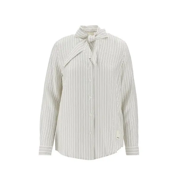 Emporio Armani Striped Shirt With Integrated Scarf - White