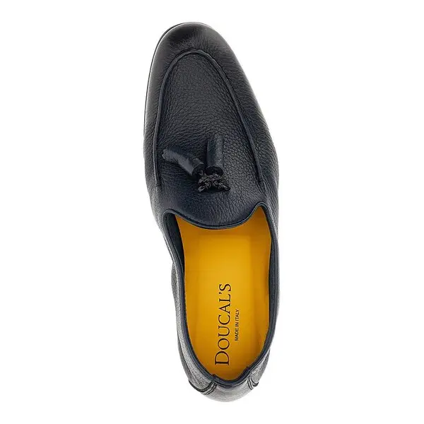 DOUCAL'S Grained Leather Loafers With Tassel Detailing - Blue