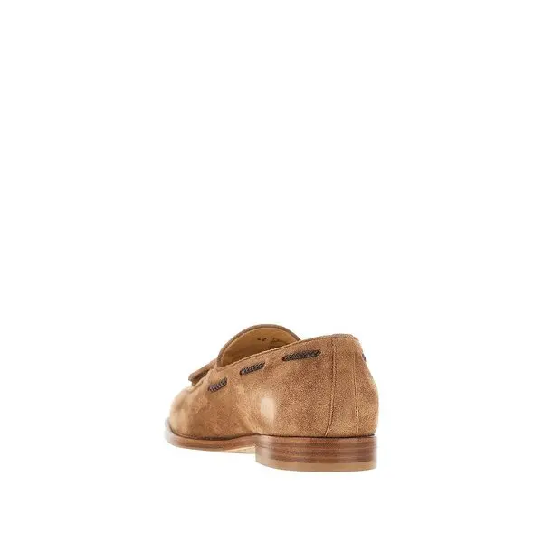 Brunello Cucinelli Suede Leather Loafers With Tassels - Brown