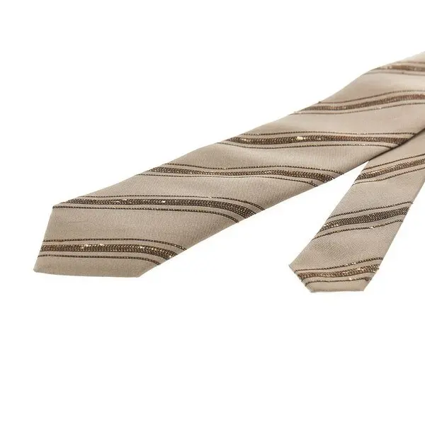 Brunello Cucinelli Slubbed Stripes Silk And Cotton Neck Tie