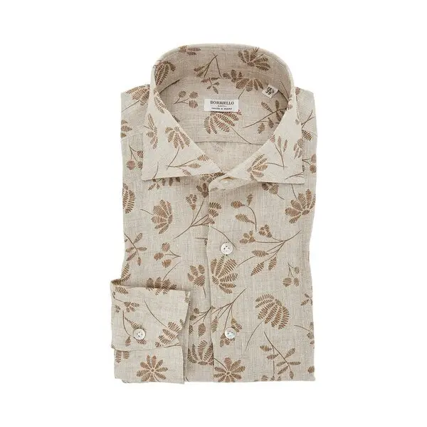 BORRIELLO NAPOLI Striped Cotton And Linen Tailored Shirt - Beige