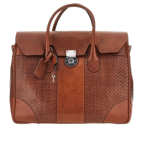 Brunello Cucinelli Grained And Woven Leather Travel Bag - Brown