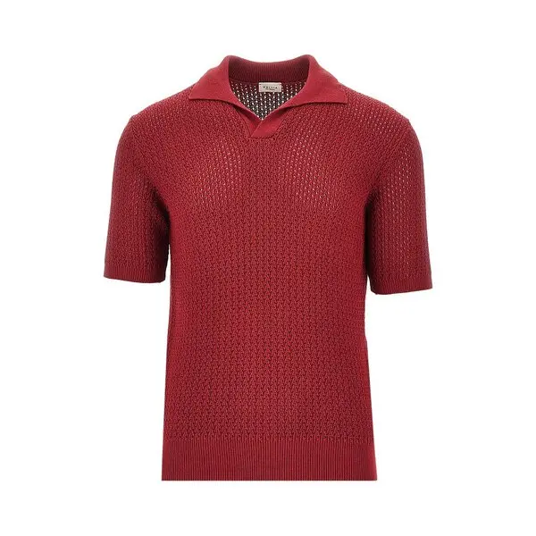 GALLIA KNIT Openworked Knit Polo Shirt