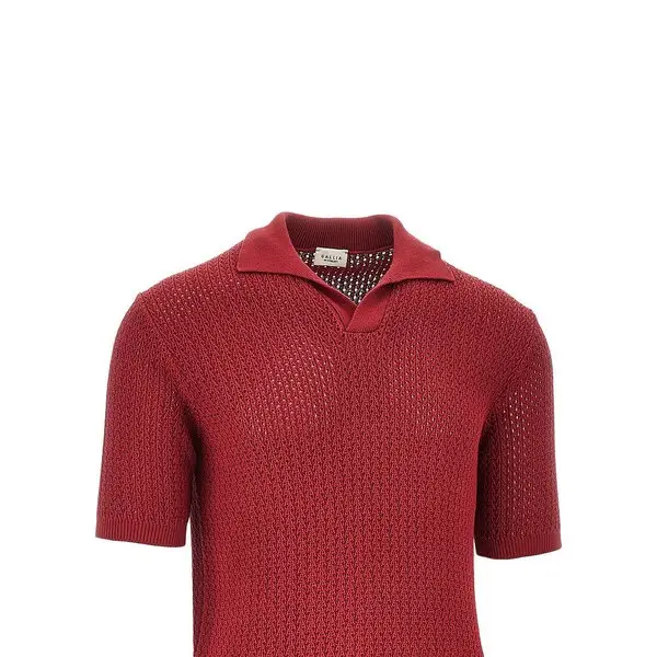 GALLIA KNIT Openworked Knit Polo Shirt