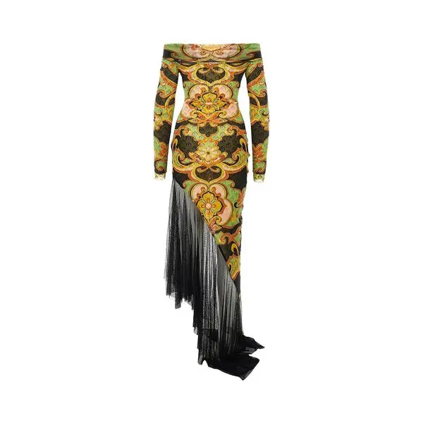 Etro Tulle Asymmetrical Midi Dress With Flounce