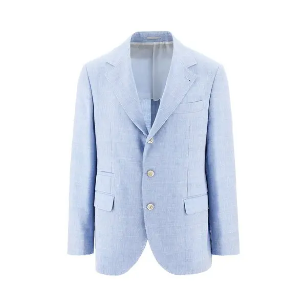 Brunello Cucinelli Mélange Chevron Twill Single-breasted Jacket - Blue