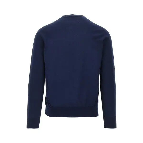 Prada V-neck Fine Cotton Sweater With Contrast Logo Intarsia
