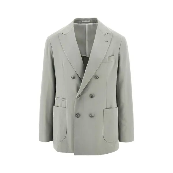Brunello Cucinelli Silk Twill Double-breasted Jacket - Grey