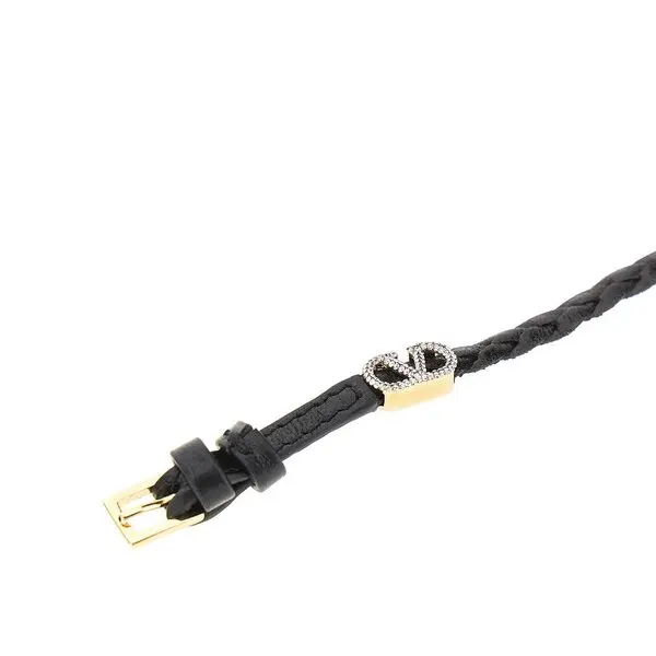 Valentino Garavani Vlogo Signature Leather Bracelet With Rhinestones