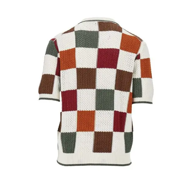 GALLIA KNIT Check Openworked Knit Shirt