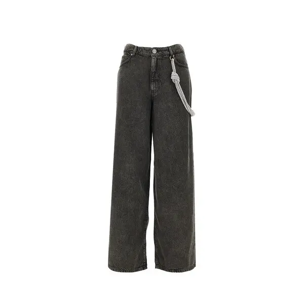 Pinko Loose Fit Jeans With Rhinestone Cord Detail - Black