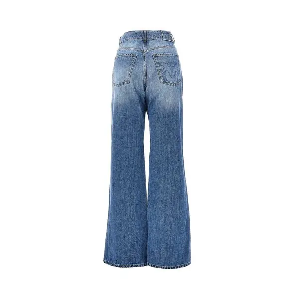 Pinko Wide Leg Jeans With Faded Wash - Blue