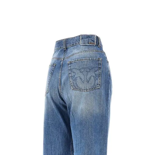 Pinko Wide Leg Jeans With Faded Wash - Blue
