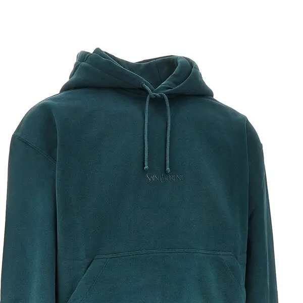 Saint Laurent Embroidered Logo Hoodie - Green