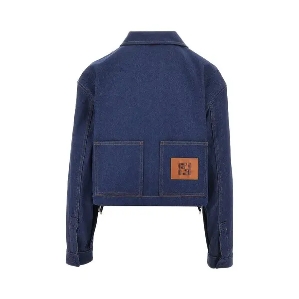 Fendi Cropped Denim Jacket With Logo Embroidery - Blue