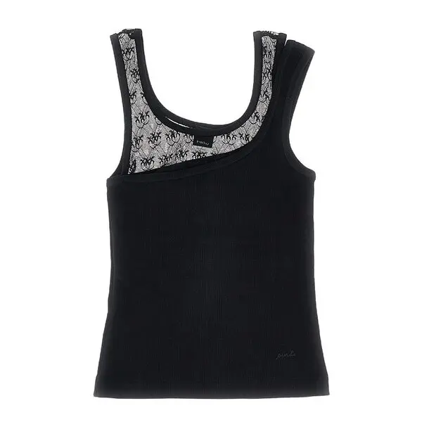 Pinko Ribbed Jersey Tank With Love Birds Lace Detail