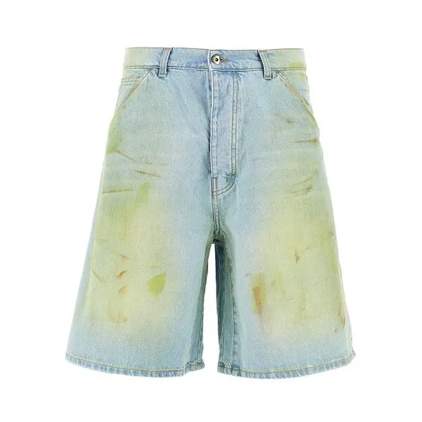 C.9.3 Light Wash Stained-effect Wide Leg Denim Shorts