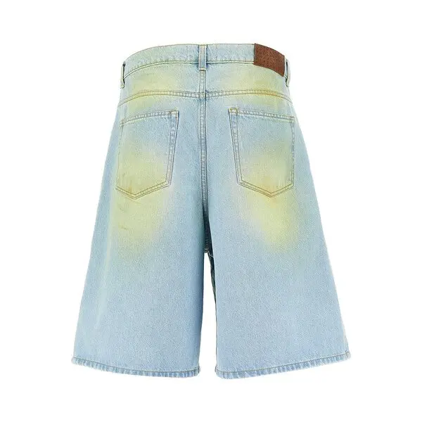 C.9.3 Light Wash Stained-effect Wide Leg Denim Shorts