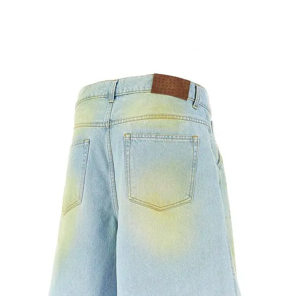 C.9.3 Light Wash Stained-effect Wide Leg Denim Shorts