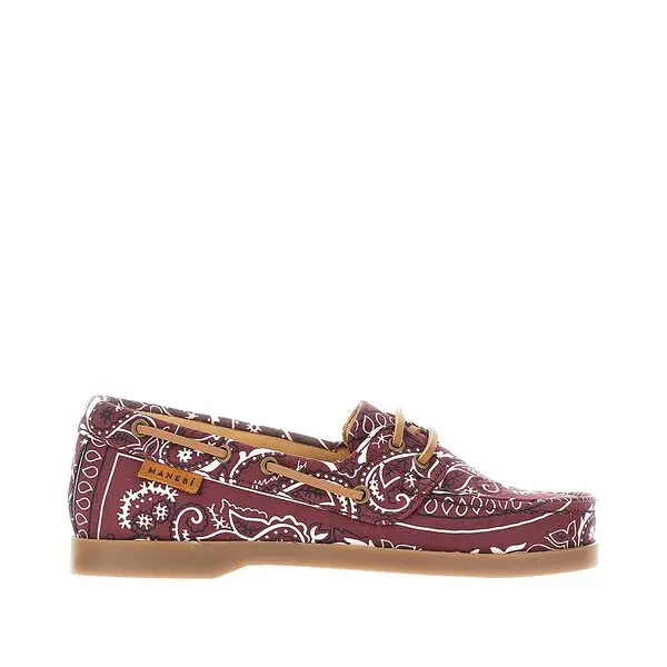 Manebí Fabric Boat Shoes With Bandana Motif And Leather Laces - Red