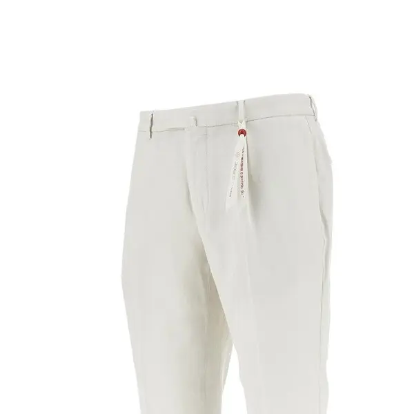 SANTANIELLO Cotton And Linen Blend Twill Trousers - Beige