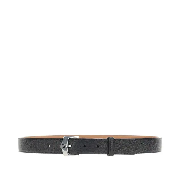 Fendi Grained Leather Belt With Ff Motif Buckle - Black