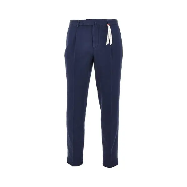 SANTANIELLO Cotton And Linen Blend Trousers - Blue