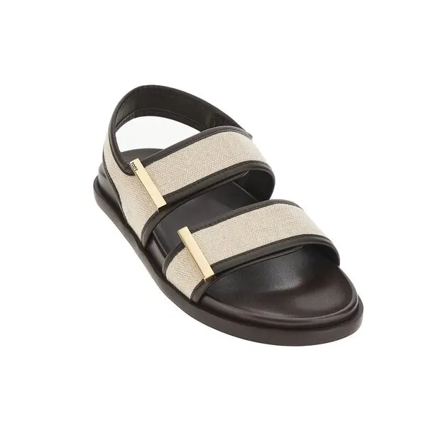 TOD'S Canvas And Leather Trimmed Sandals With Gold-tone Bar Detail - Brown