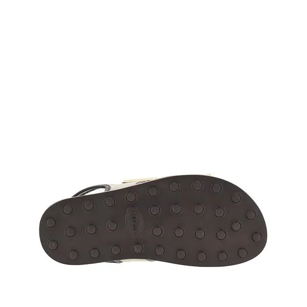 TOD'S Canvas And Leather Trimmed Sandals With Gold-tone Bar Detail - Brown
