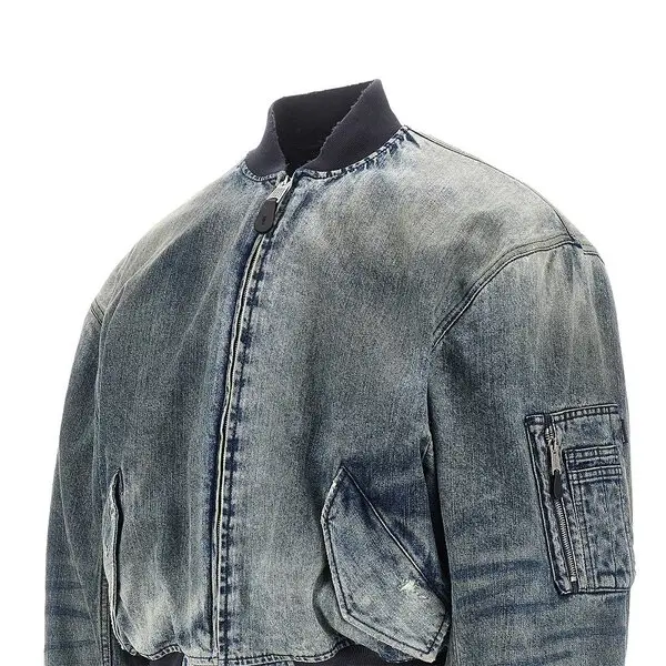 Balenciaga Used Effect" Denim Bomber Jacket - Blue